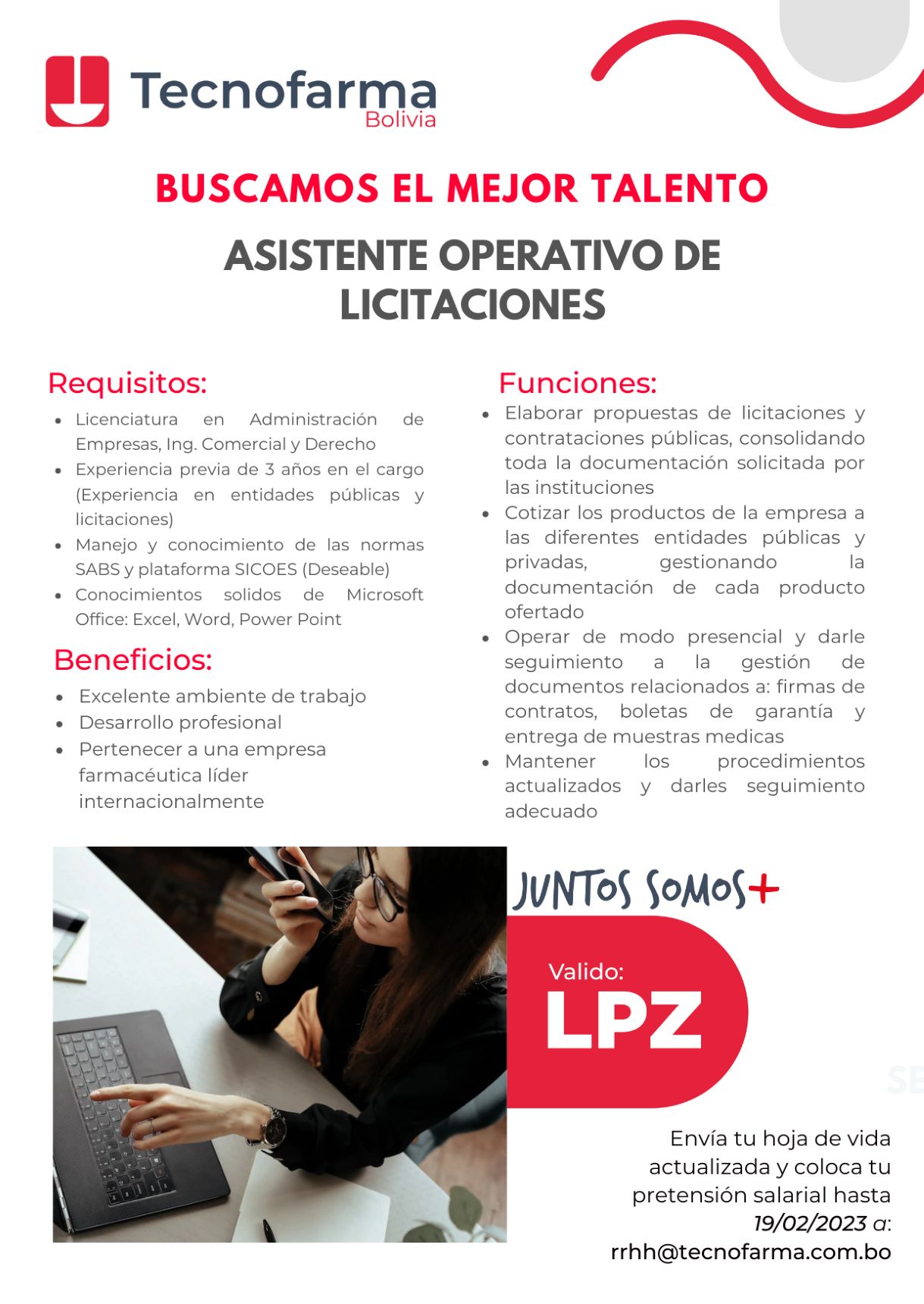ASISTENTE OPERATIVO DE LICITACIONES | Trabajando Bolivia