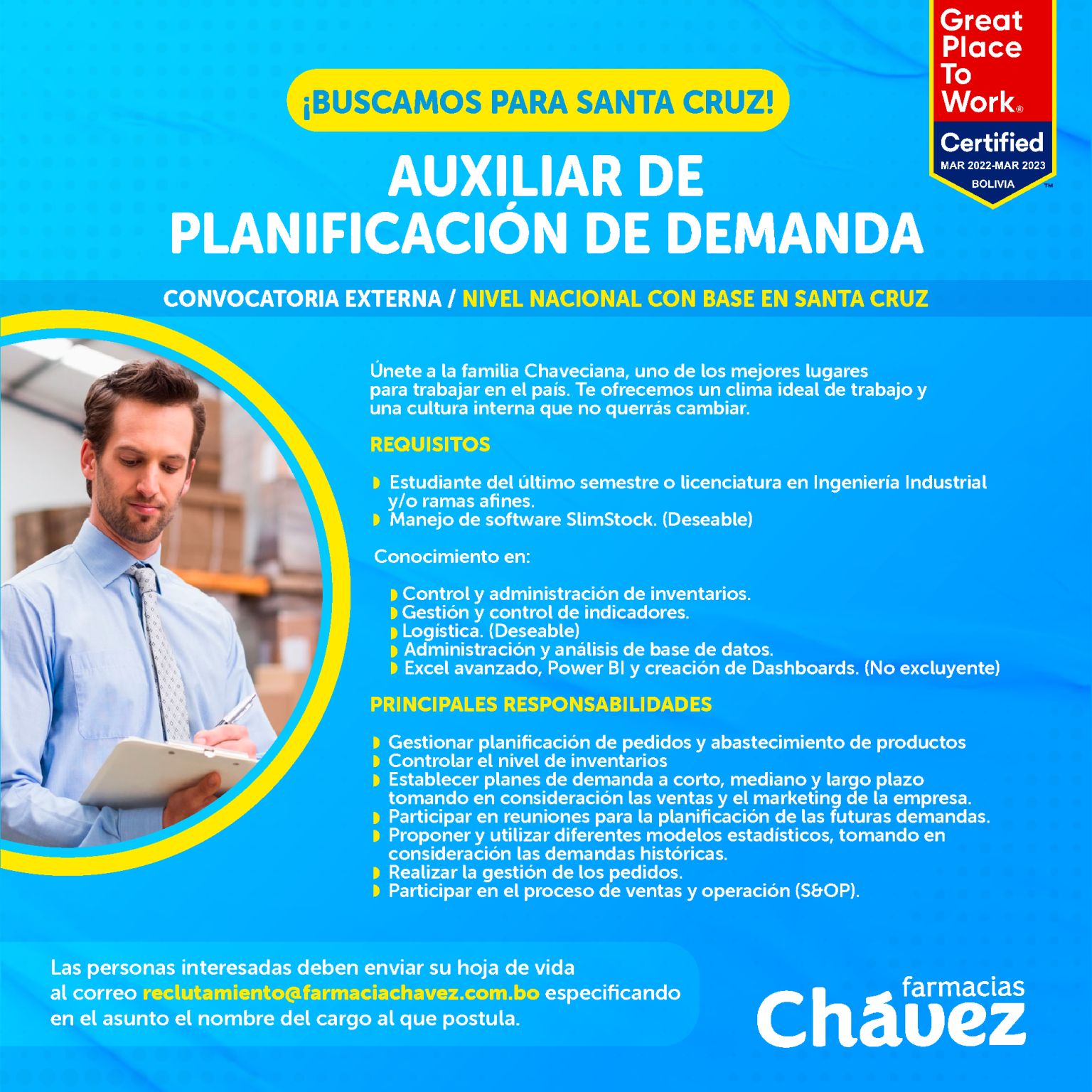 AUXILIAR DE PLANIFICACIÓN DE DEMANDA | Trabajando Bolivia