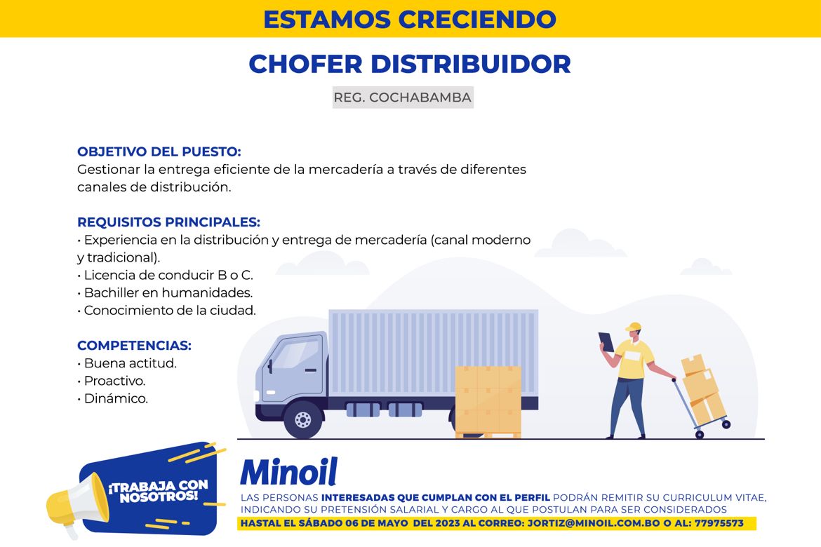 CHOFER DISTRIBUIDOR | Trabajando Bolivia