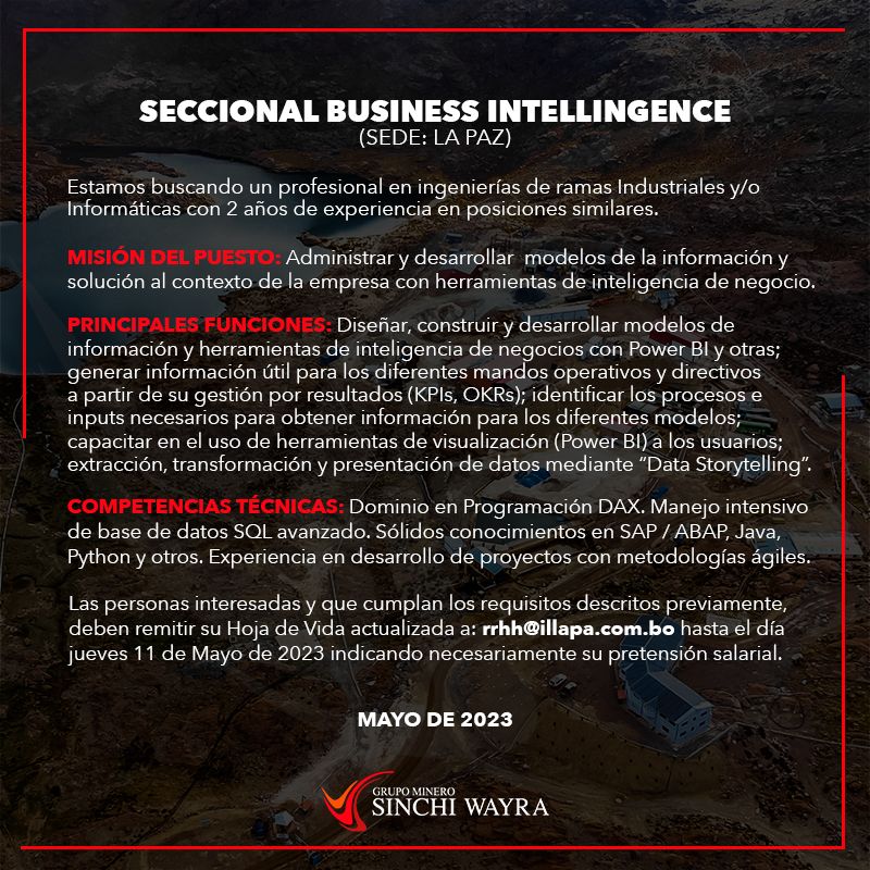 SECCIONAL BUSINESS INTELLINGENCE | Trabajando Bolivia
