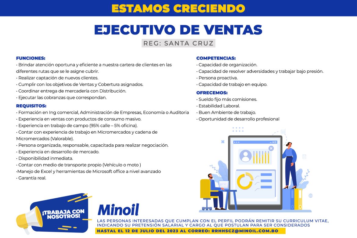 EJECUTIVO(A) DE VENTAS | Trabajando Bolivia