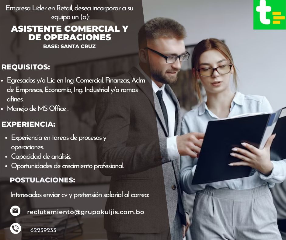 ASISTENTE COMERCIAL Y DE OPERACIONES | Trabajando Bolivia