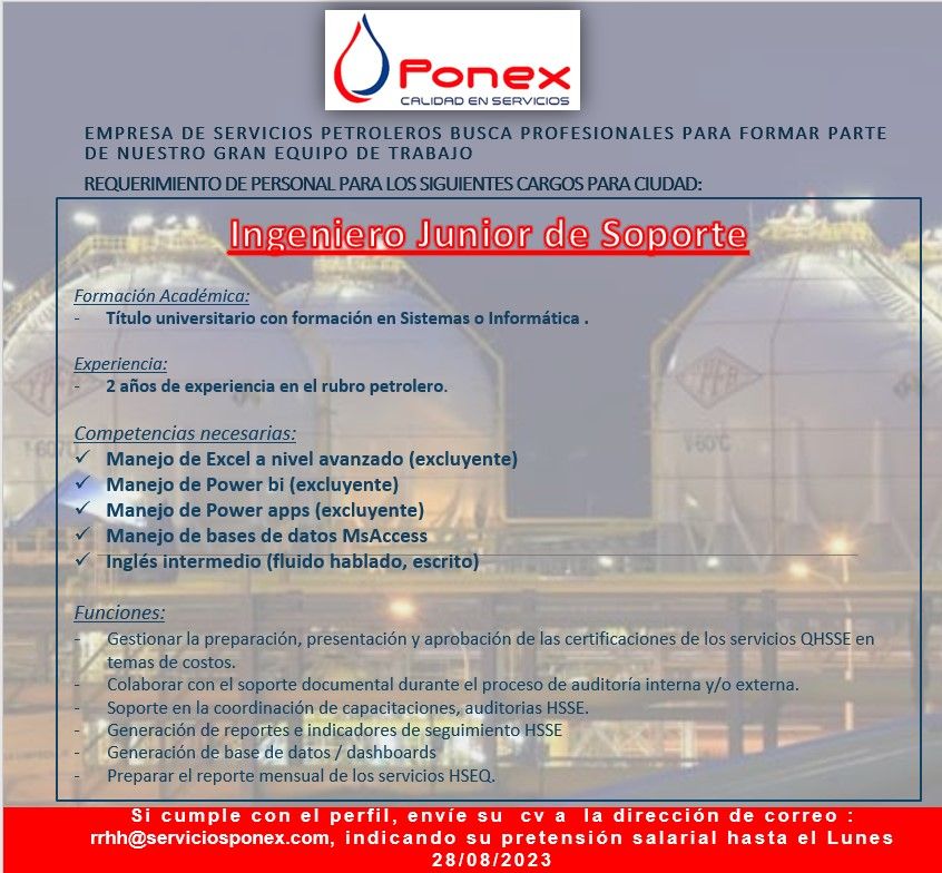 INGENIERO JUNIOR DE SOPORTE | Trabajando Bolivia