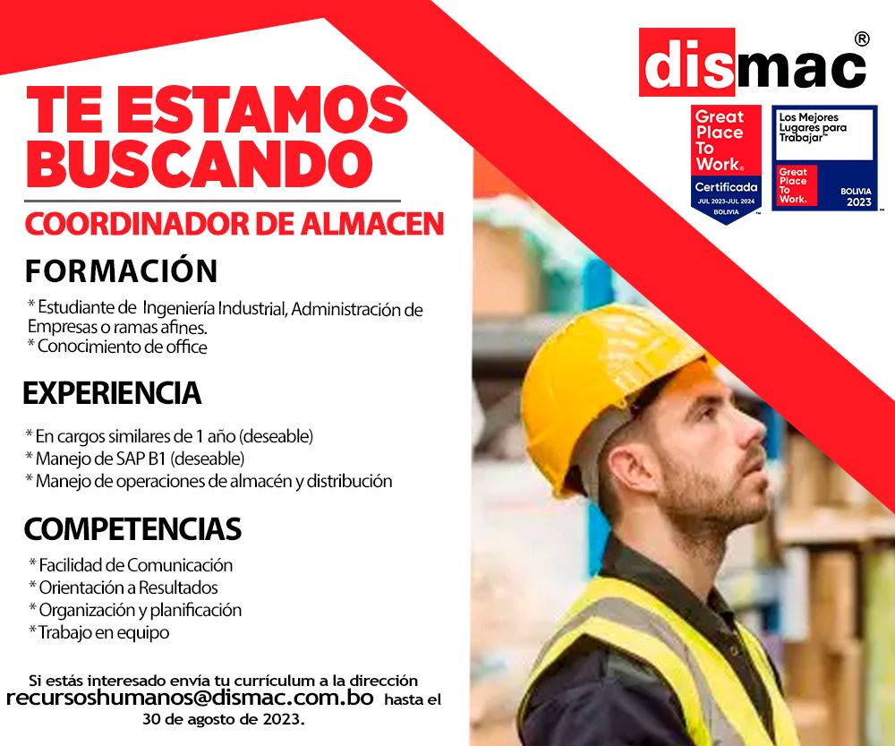 COORDINADOR DE ALMACEN | Trabajando Bolivia COORDINADOR DE ALMACEN | Trabajando Bolivia