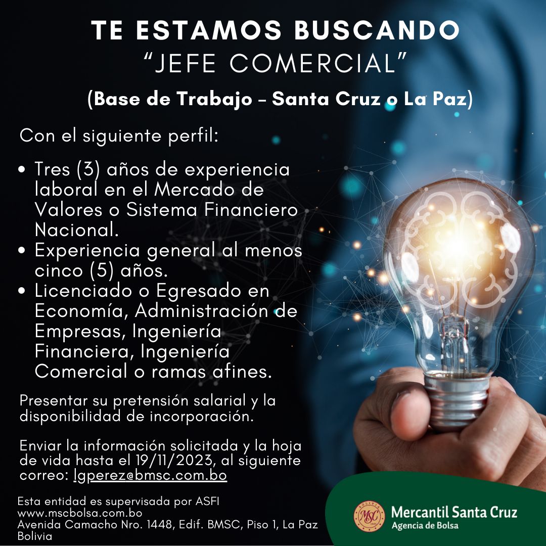 JEFE COMERCIAL | Trabajando Bolivia