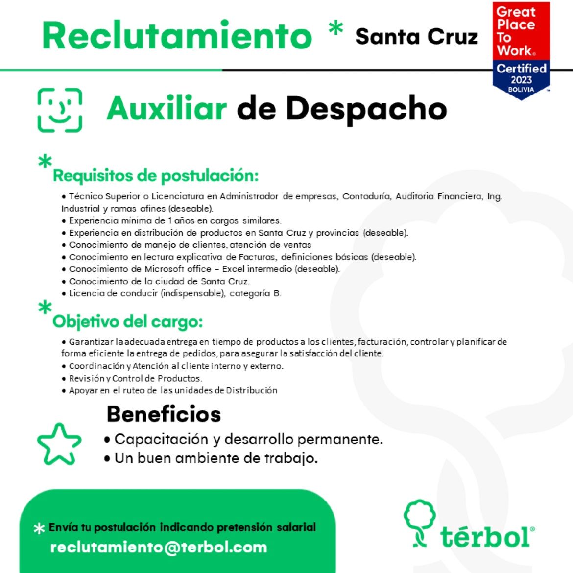 AUXILIAR DE DESPACHO | Trabajando Bolivia