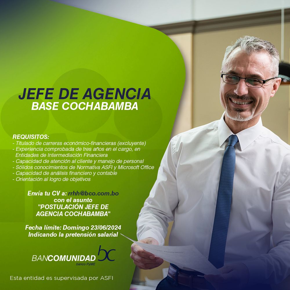 JEFE DE AGENCIA | Trabajando Bolivia