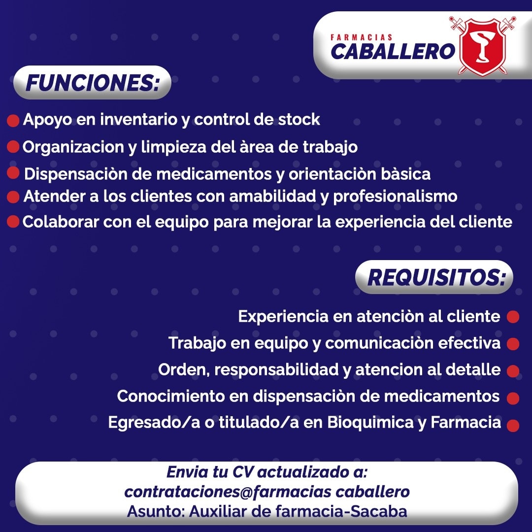 AUXILIAR FARMACEUTICA | Trabajando Bolivia