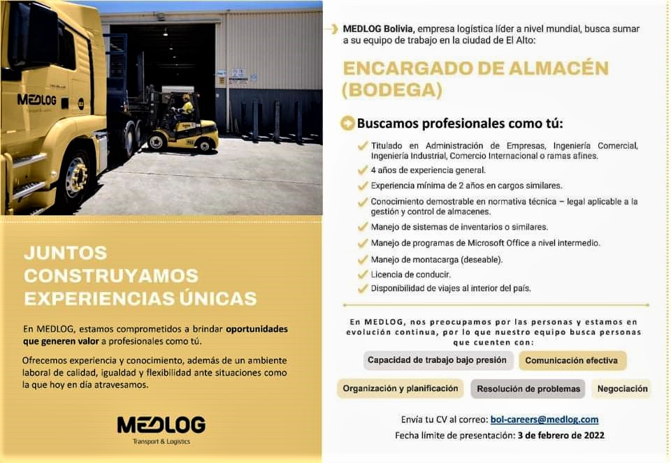 ENCARGADO DE ALMACÉN (BODEGA) | Trabajando Bolivia
