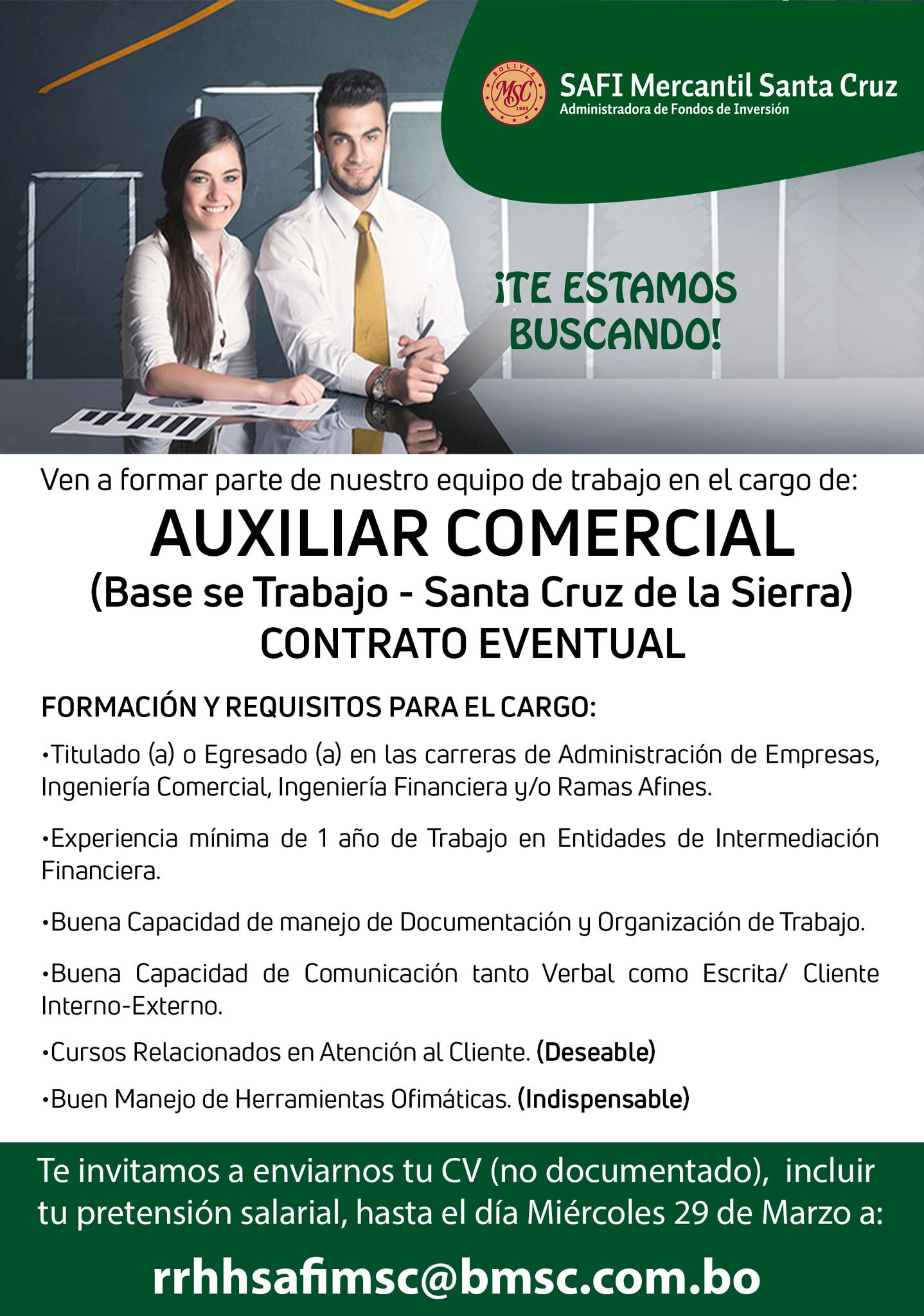 AUXILIAR COMERCIAL | Trabajando Bolivia