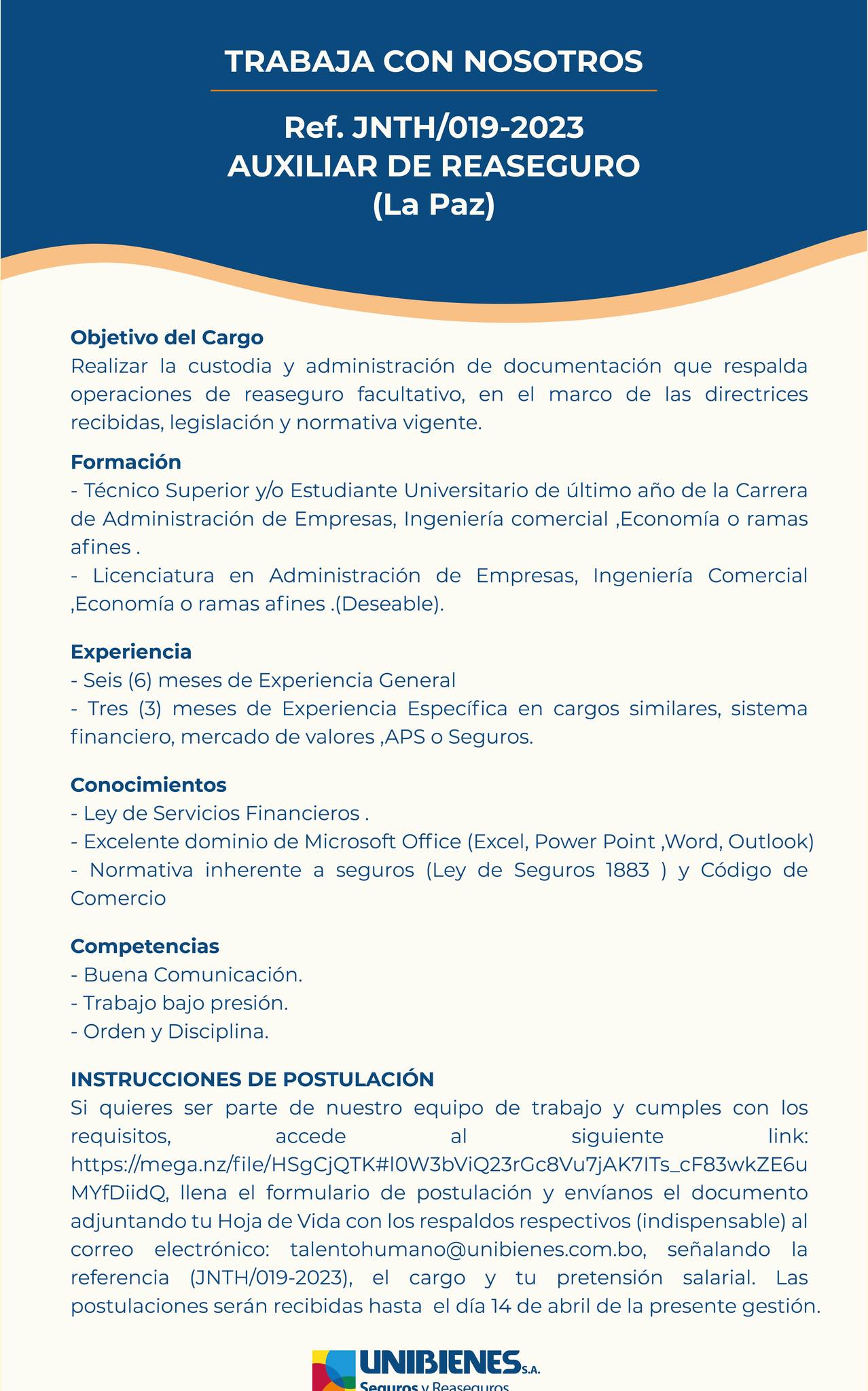 AUXILIAR DE REASEGURO | Trabajando Bolivia