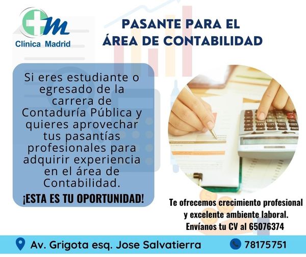 PASANTE PARA EL ÁREA DE CONTABILIDAD | Trabajando Bolivia