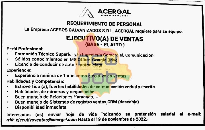EJECUTIVO DE VENTAS | Trabajando Bolivia