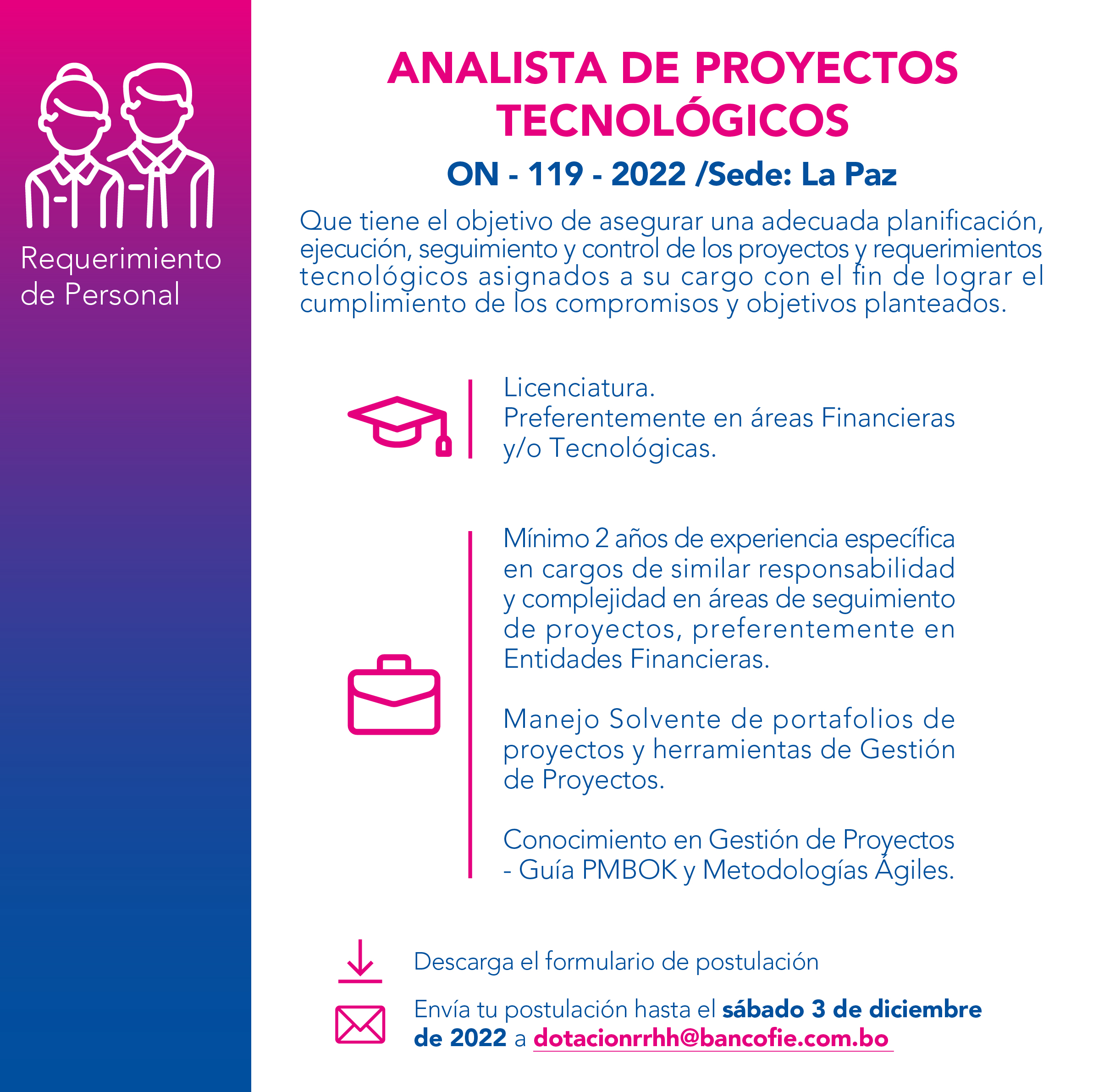 ANALISTA DE PROYECTOS TECNOLÓGICOS | Trabajando Bolivia