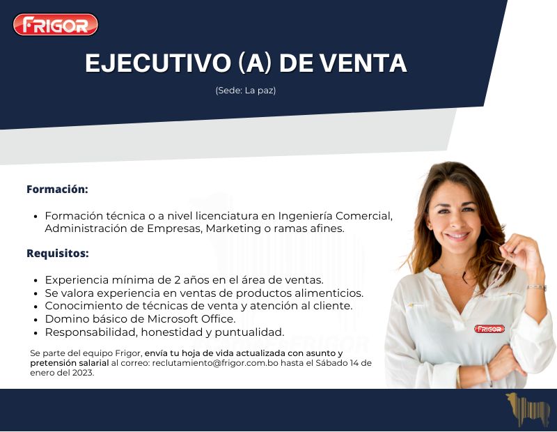 EJECUTIVO/A DE VENTAS | Trabajando Bolivia