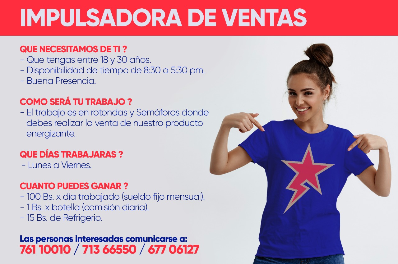 IMPULSADORAS DE VENTAS | Trabajando Bolivia