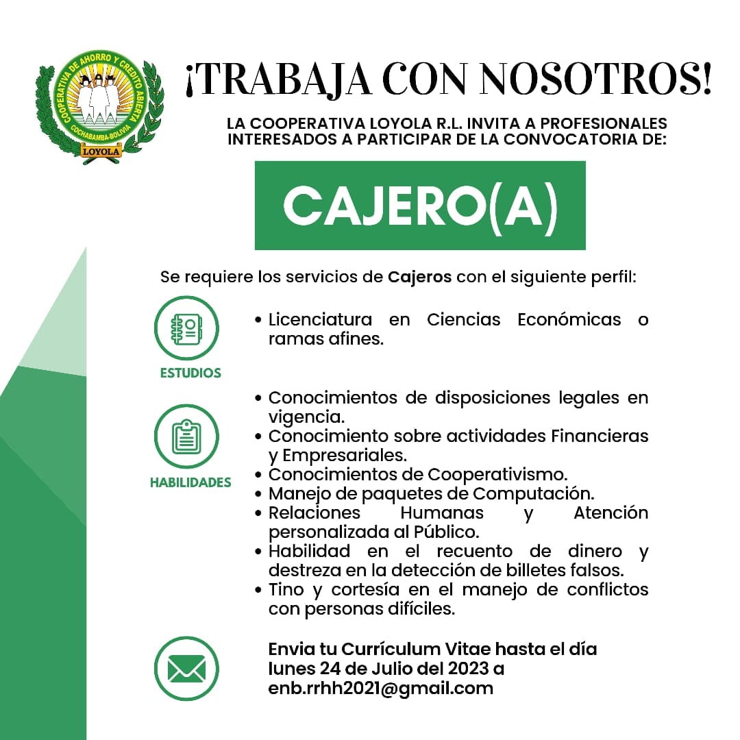 CAJERO/A | Trabajando Bolivia