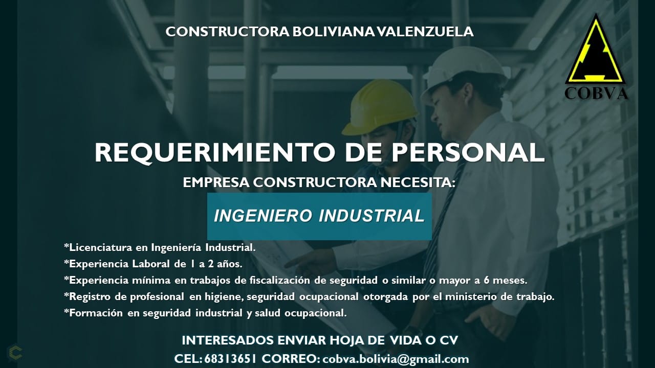 INGENIERO INDUSTRIAL - RESIDENTE DE OBRA | Trabajando Bolivia