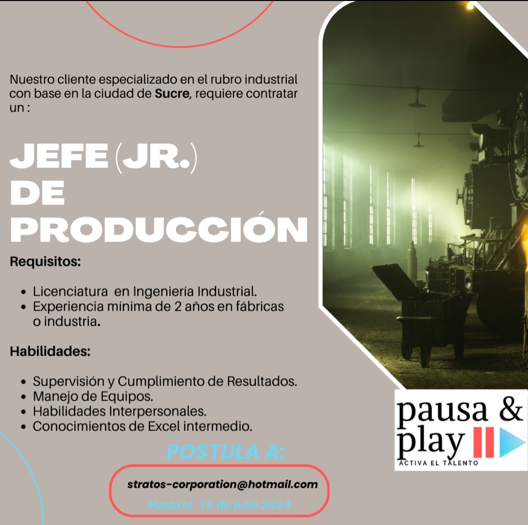 Jefe Jr de producción | Trabajando Bolivia
